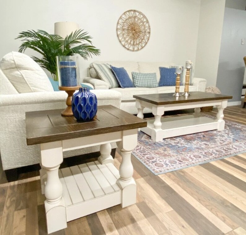 Rustic Baluster Rectangle Farmhouse Coffee Table Distressed Dark Brown ...