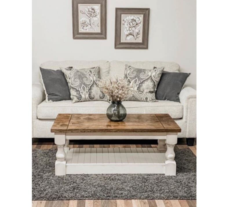 Rustic Baluster Rectangle Farmhouse Coffee Table Distressed With Warm ...