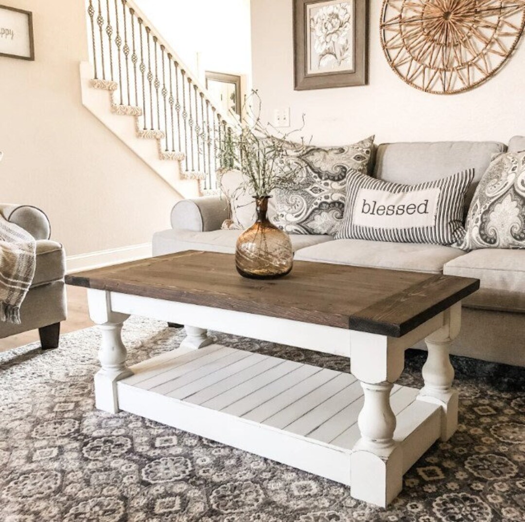 Rustic Baluster Rectangle Farmhouse Coffee Table Distressed Dark Brown ...