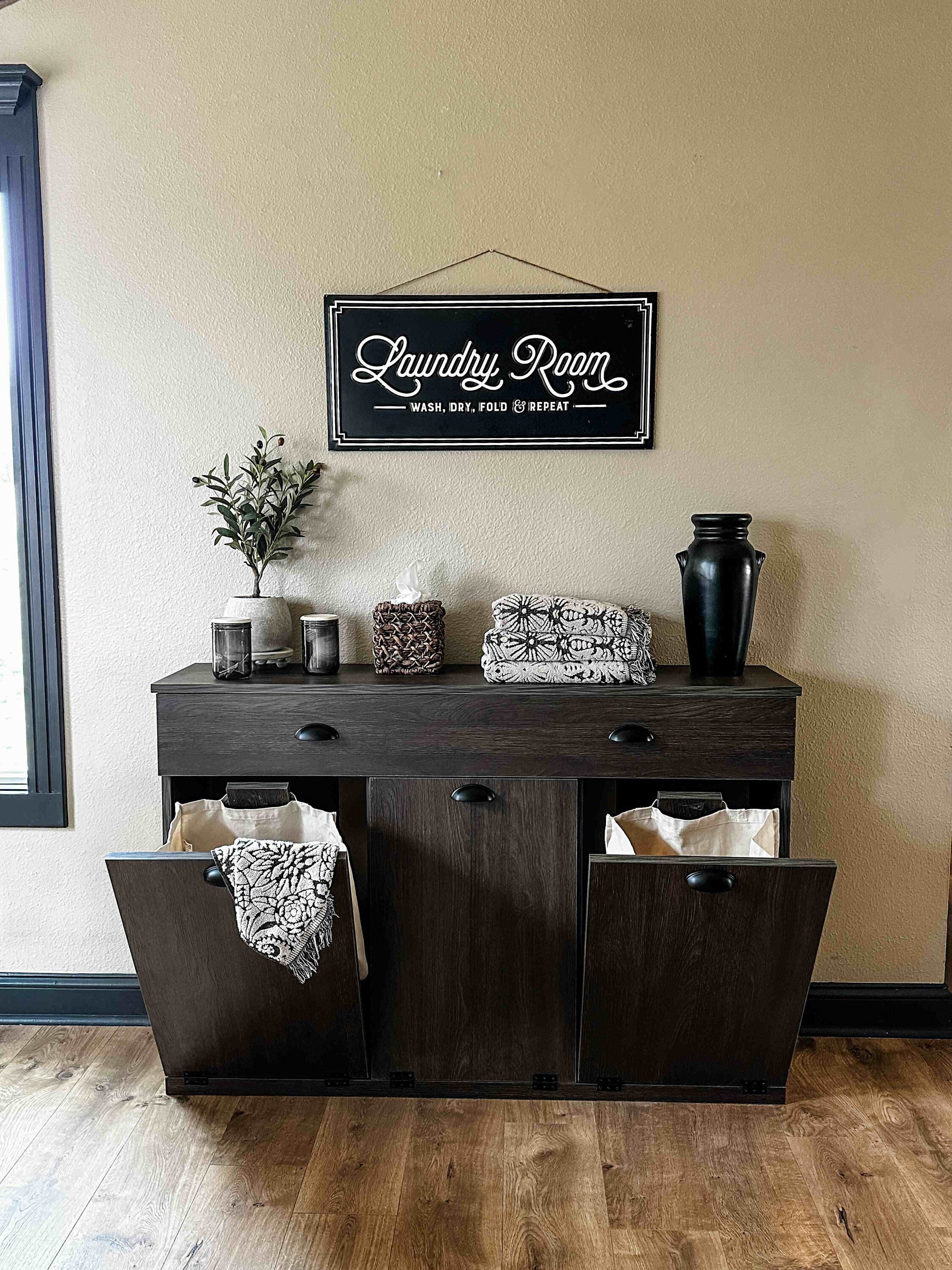Laundry Hamper 3 Bin Laundry Cabinet Dark Brown Cabinet Modern Doors Etsy Ireland