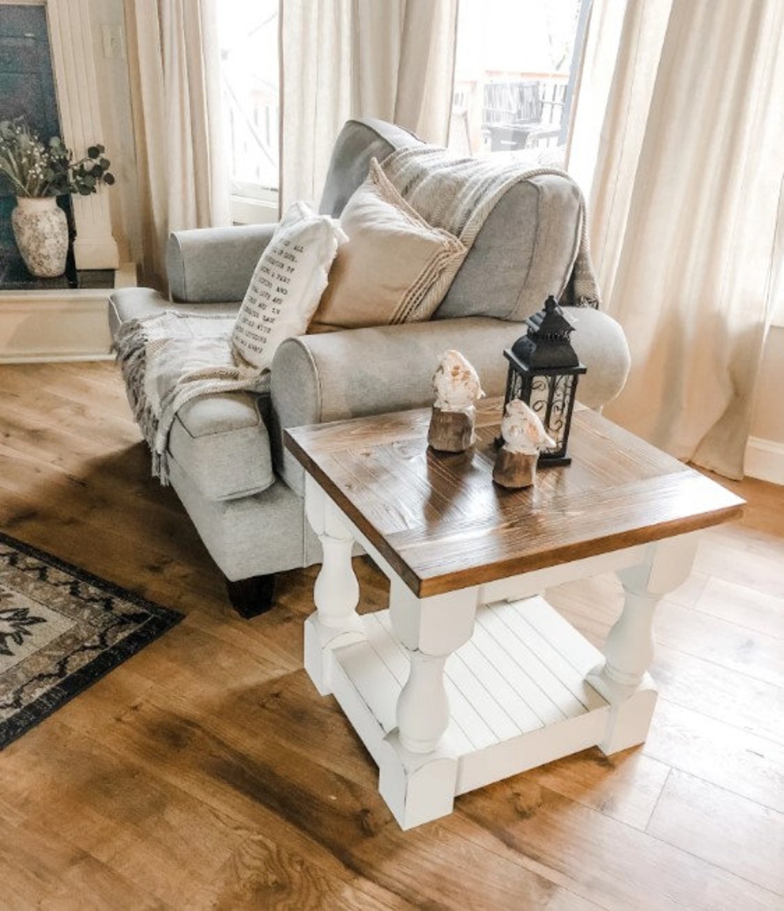 Rustic Baluster Farmhouse End Table in Warm Brown Distressed - Etsy