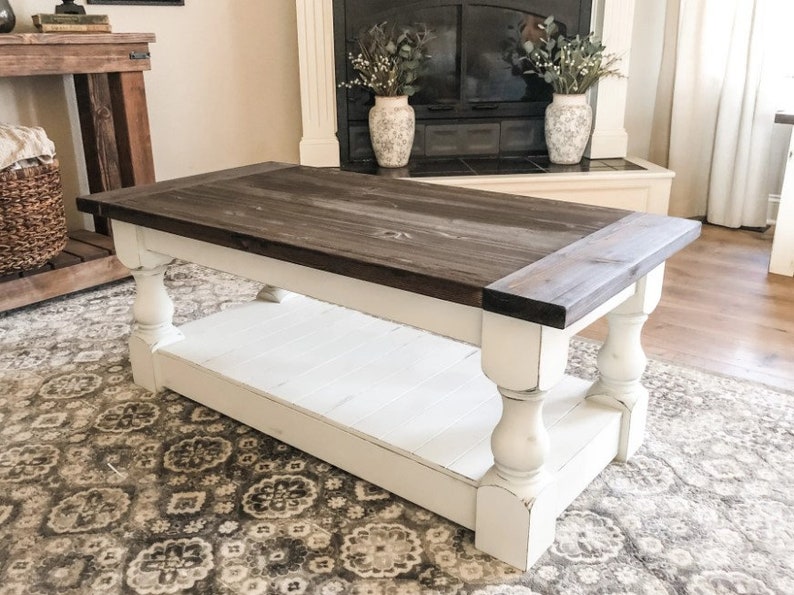 Rustic Baluster Rectangle Farmhouse Coffee Table Distressed Dark Brown ...