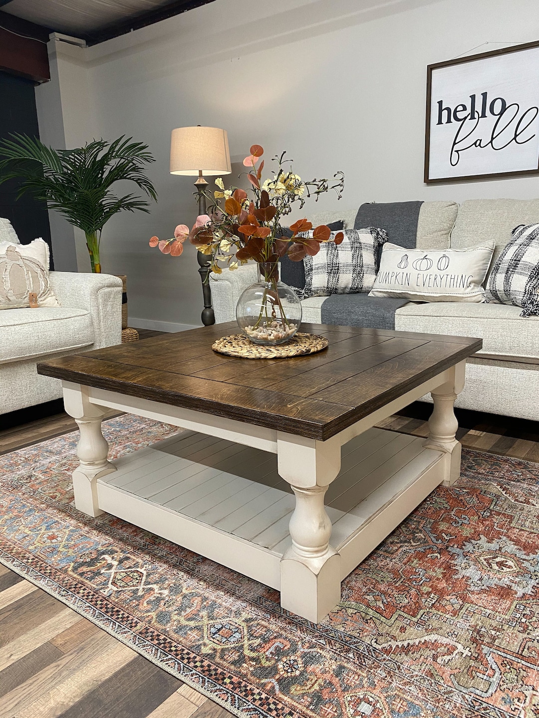 Free Shipping Farmhouse Coffee Table Baluster Coffee Table Farmhouse Style Table Distressed Farmhouse Table Dark Brown Cottagecore Etsy