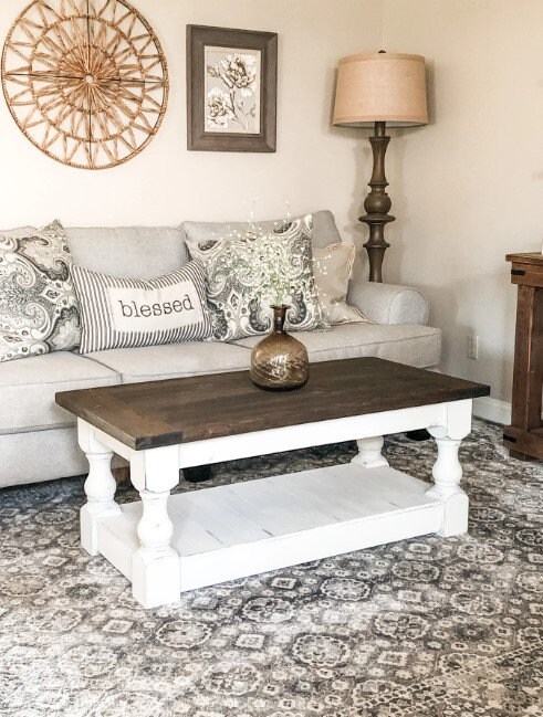 Rustic Baluster Rectangle Farmhouse Coffee Table Distressed Dark Brown ...