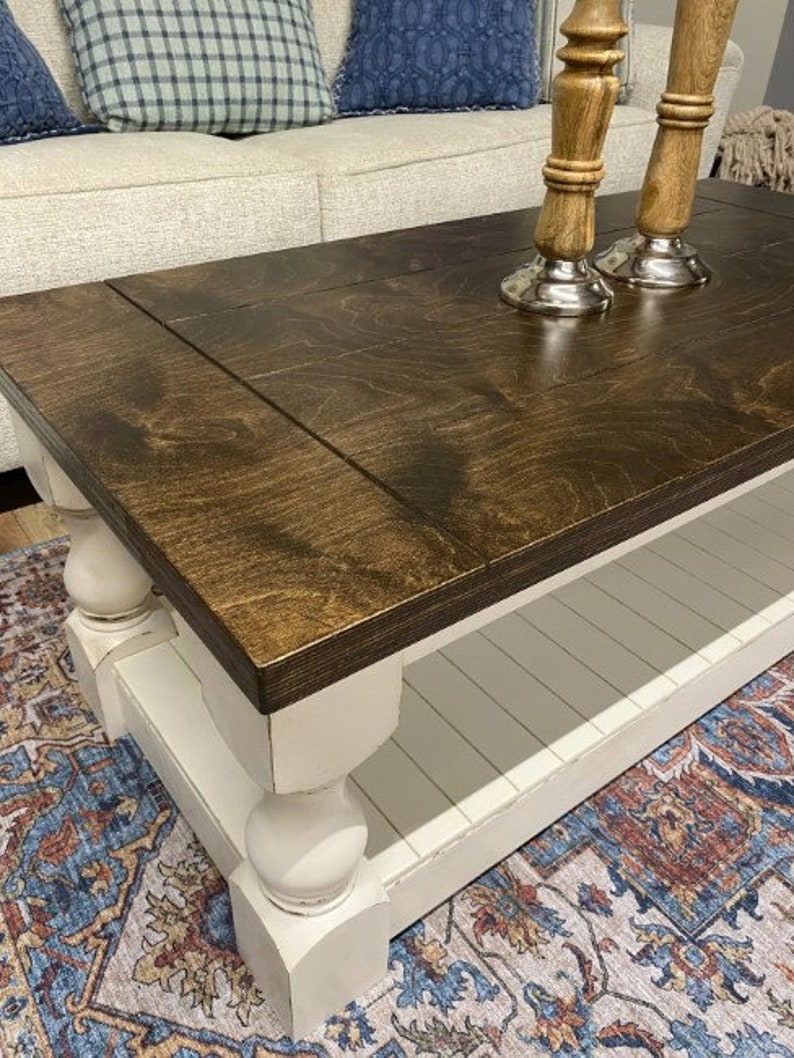 Rustic Baluster Rectangle Farmhouse Coffee Table Distressed Dark Brown ...