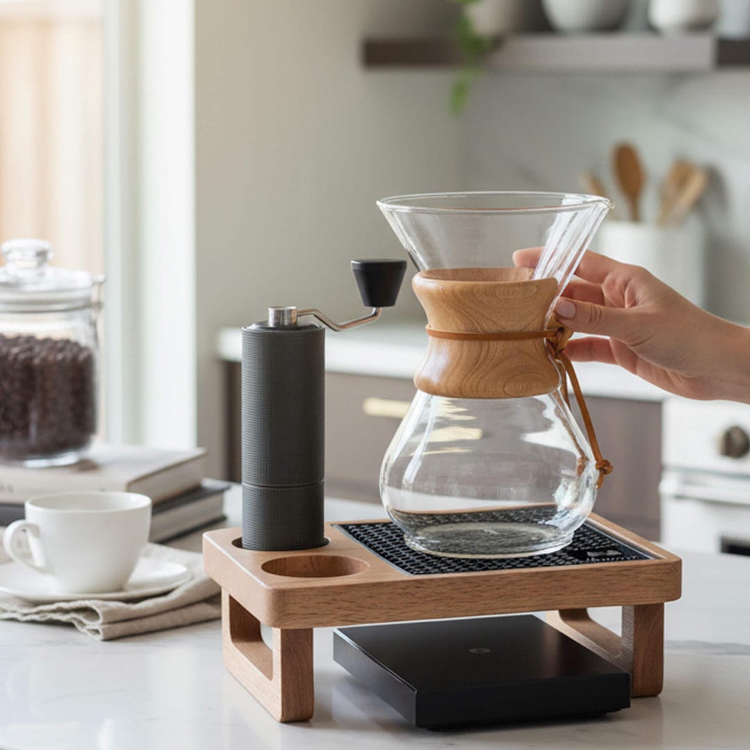 Pour Over Coffee Station Organizer Wood Display Riser, for Pour Over ...