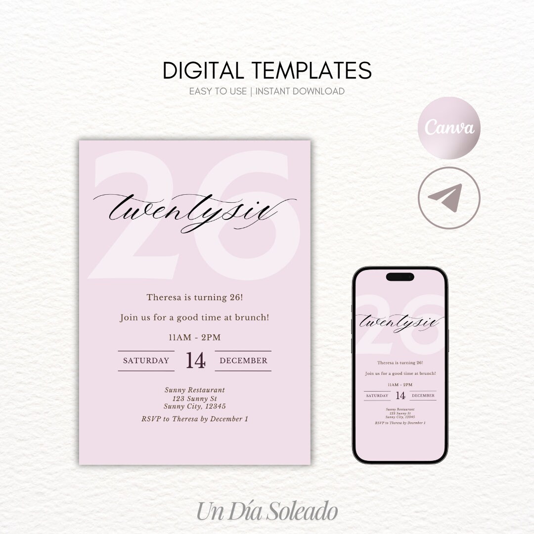 26th Birthday Invitation Templates - Etsy