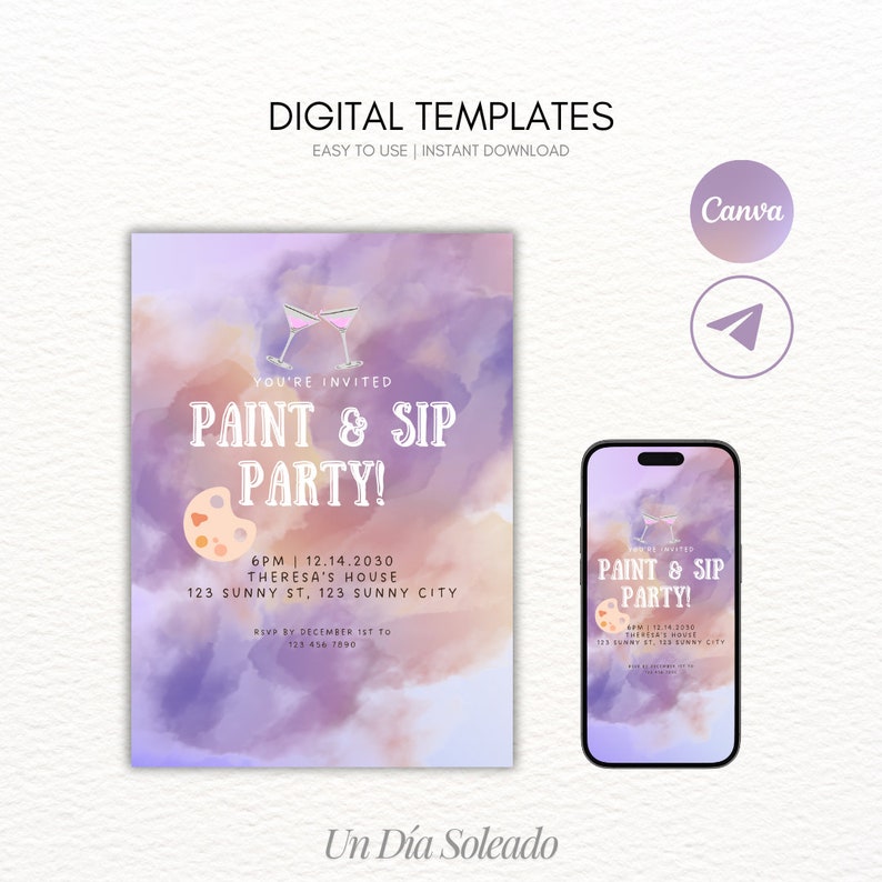 Paint and Sip Birthday Party Invitation, Birthday Dinner Invite ...