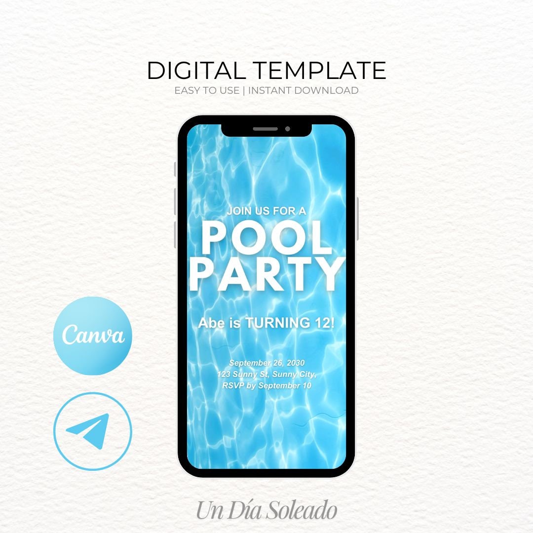 12th Birthday, 12th Birthday Invite, Pool Party Birthday Invite, Pool ...