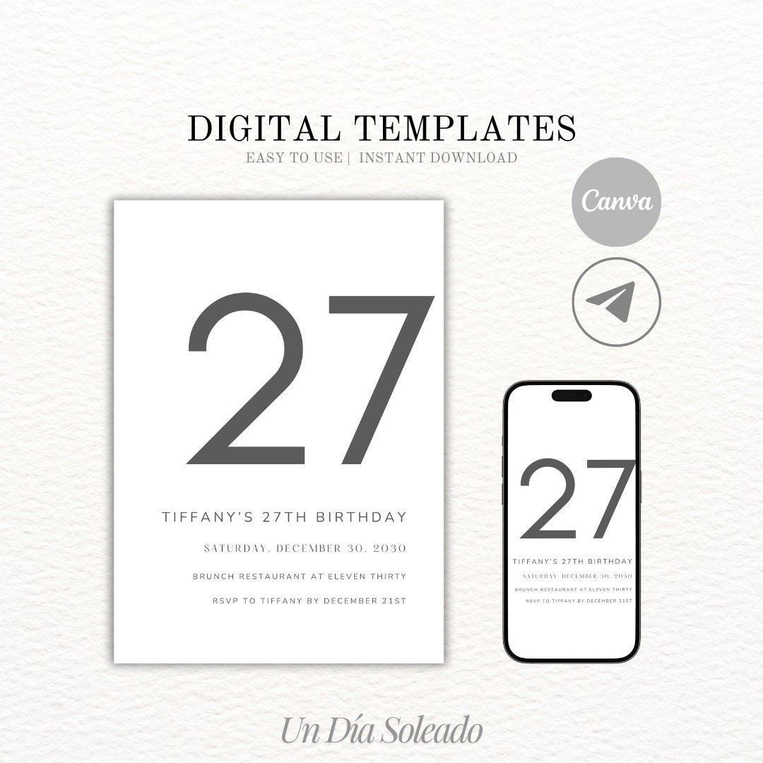 27th Birthday Invitation Minimalistic and Simple Party Digital ...