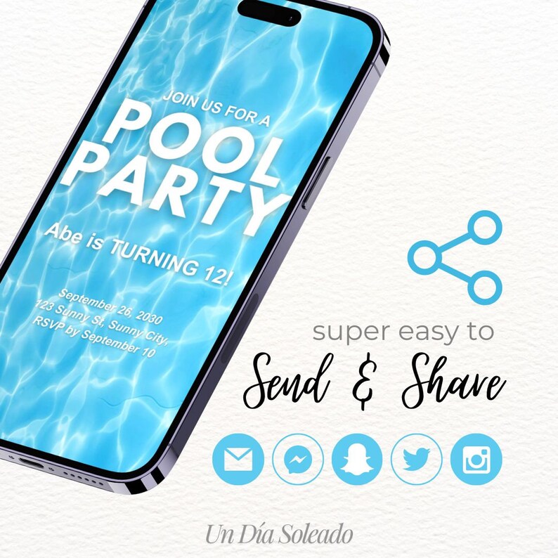 12th Birthday, 12th Birthday Invite, Pool Party Birthday Invite, Pool ...