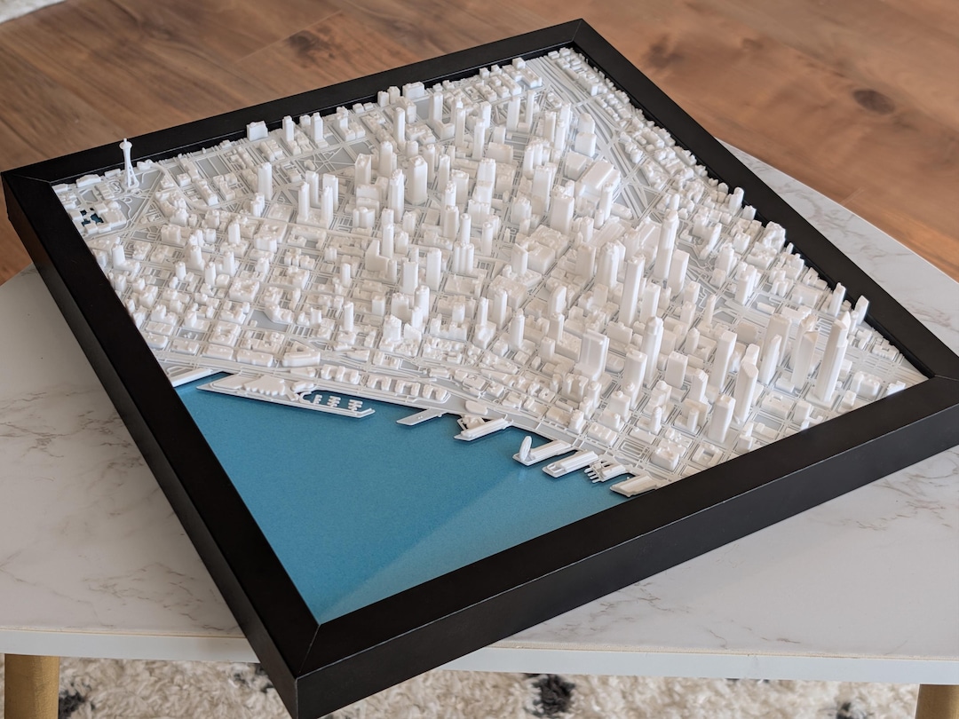 Framed Seattle 3D City Map: Modern Skyline Art Gift - Premium Edition ...