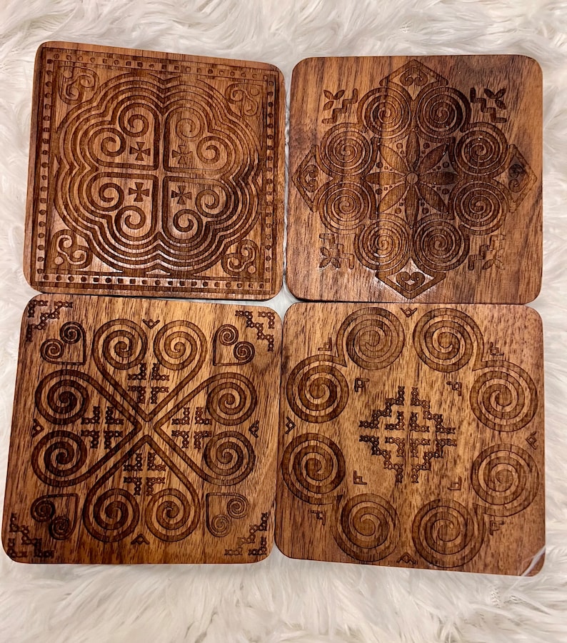 Hmong Paj Ntaub Walnut Wood Coaster - Etsy