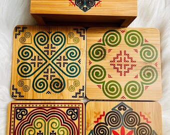 Hmong Paj Ntaub Design Bamboo Coasters 5 Piece Set - Etsy