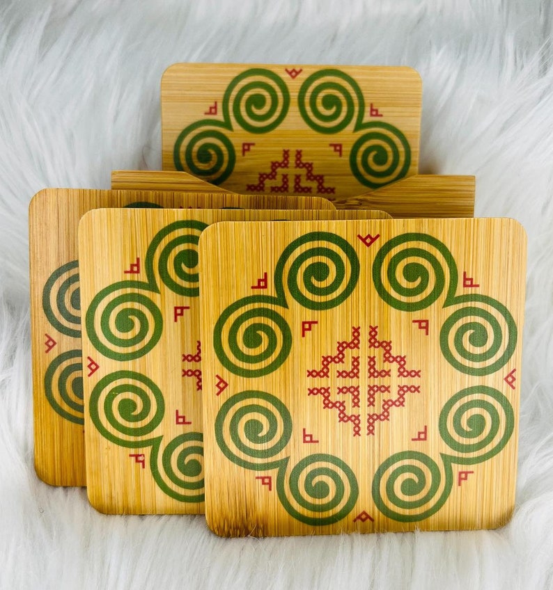 Hmong Paj Ntaub Design Bamboo Coasters - 5 Piece Set - Etsy