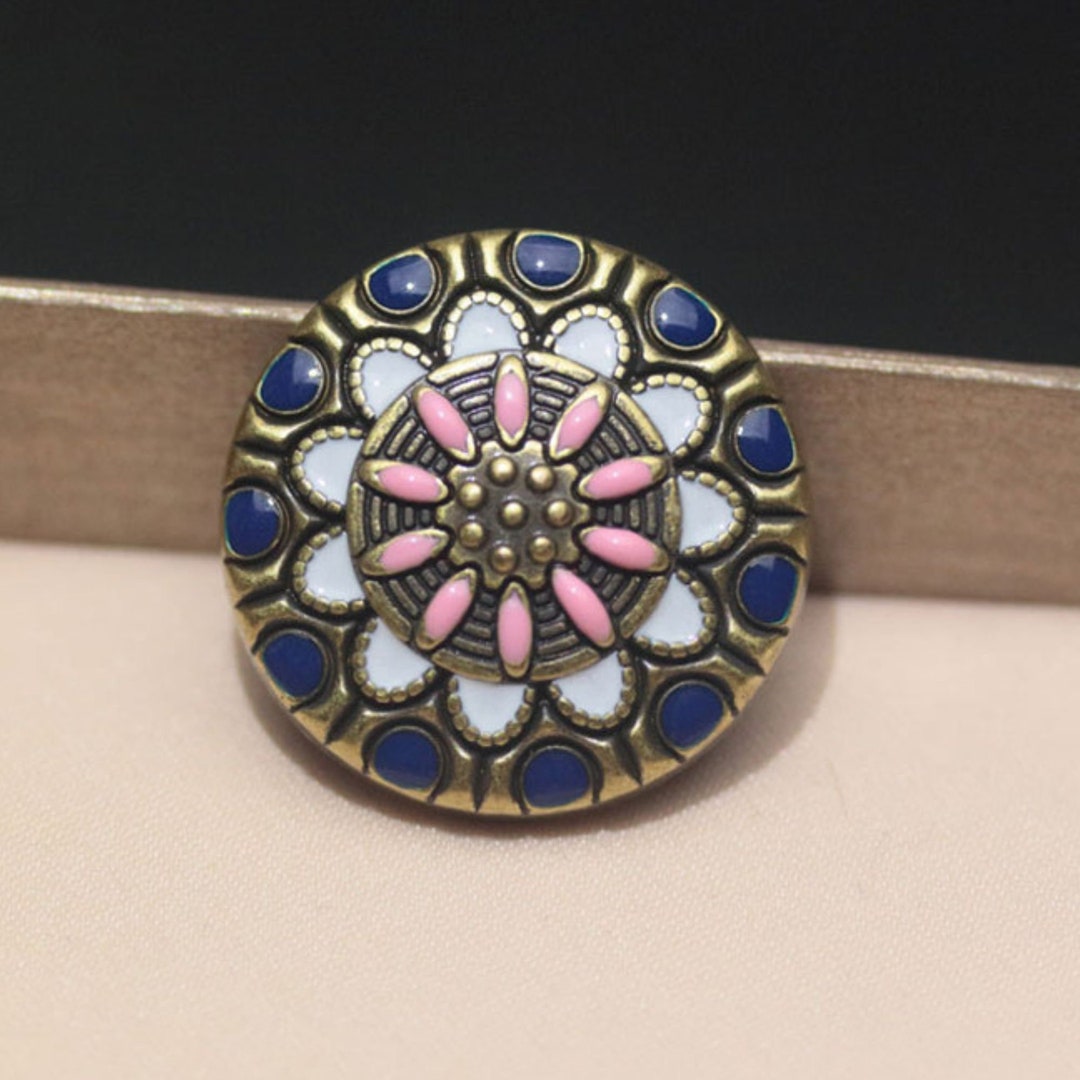Vintage Ethnic Shank Buttons - Hand-painted Metal Buttons - Decorative ...