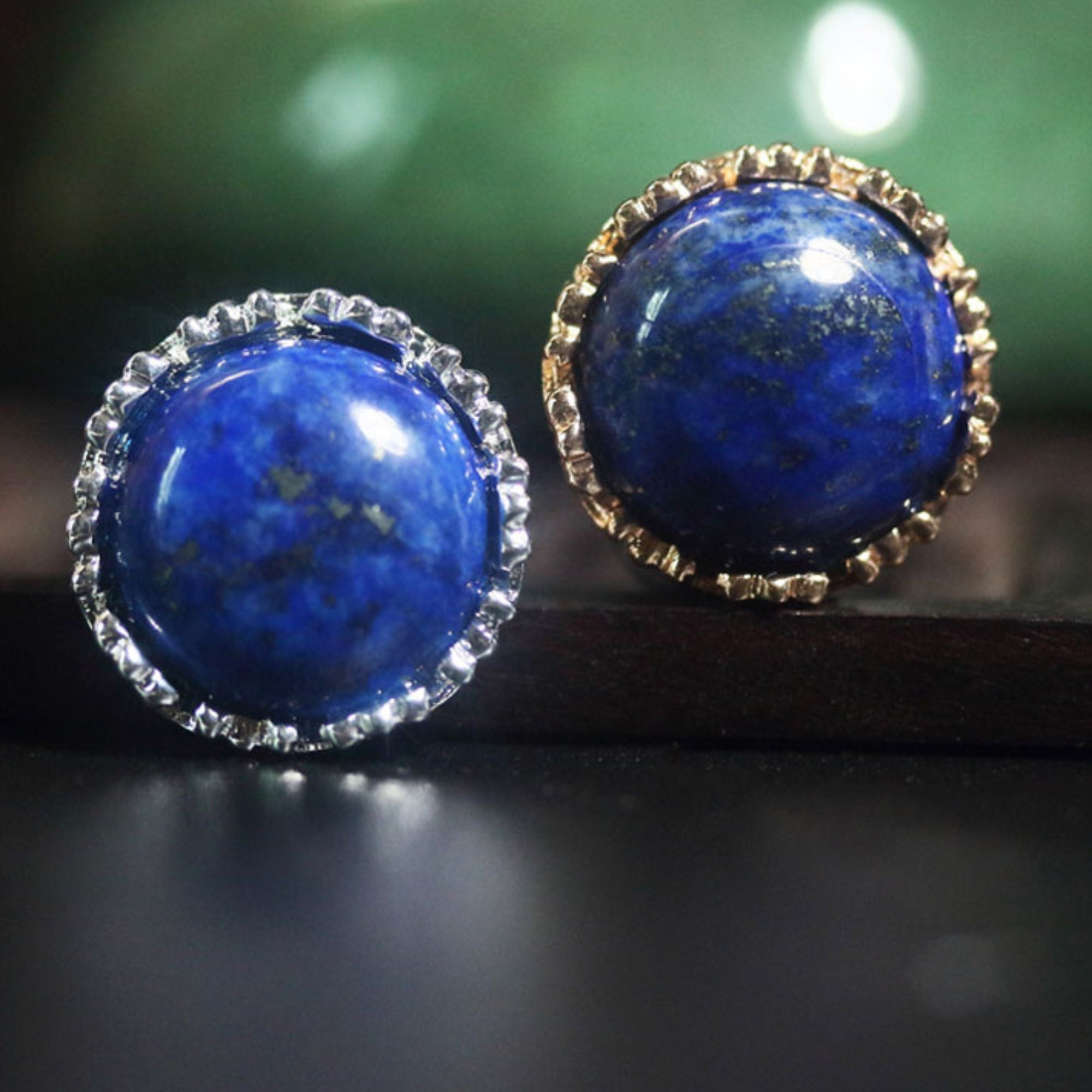 Vintage Lapis Lazuli Metal Buttons Blue Gemstone Buttons Unique Handmade Decorative Shank ...