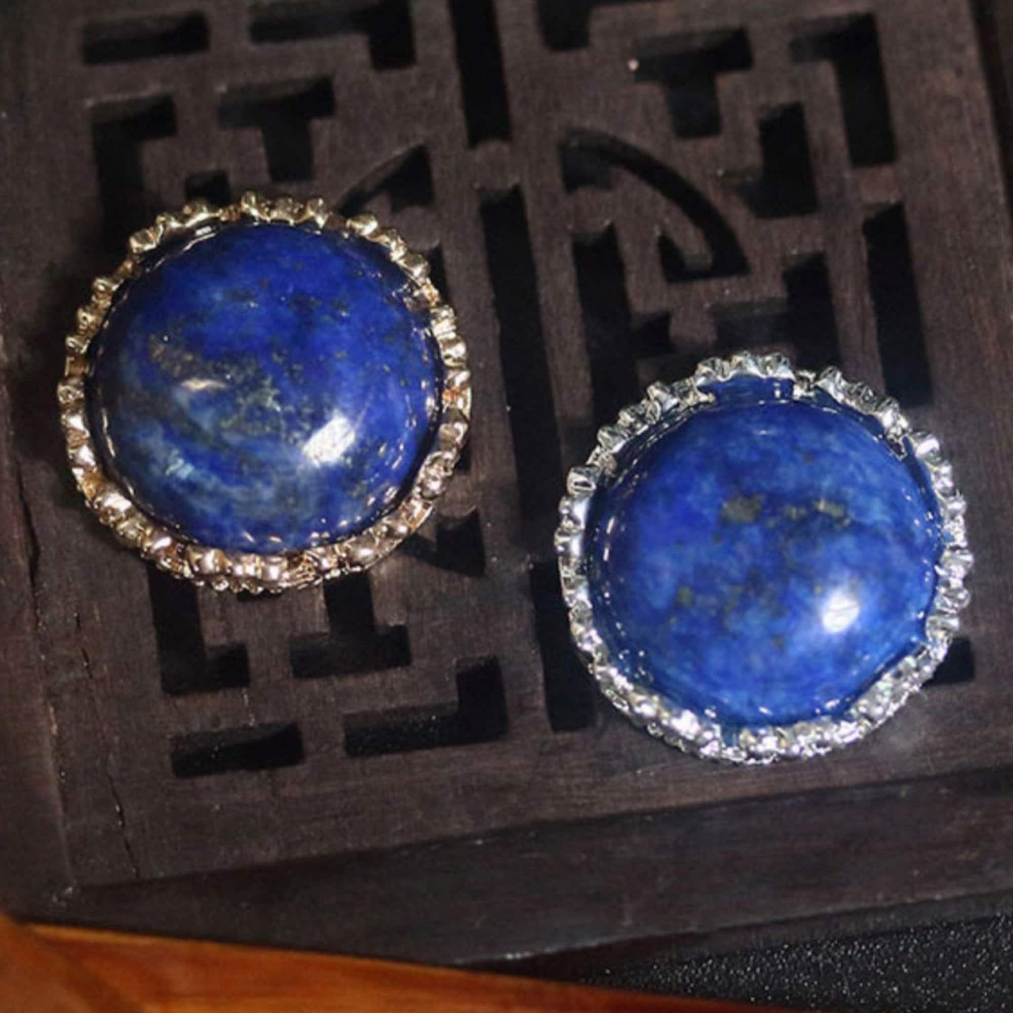 Vintage Lapis Lazuli Metal Buttons Blue Gemstone Buttons Unique Handmade Decorative Shank ...