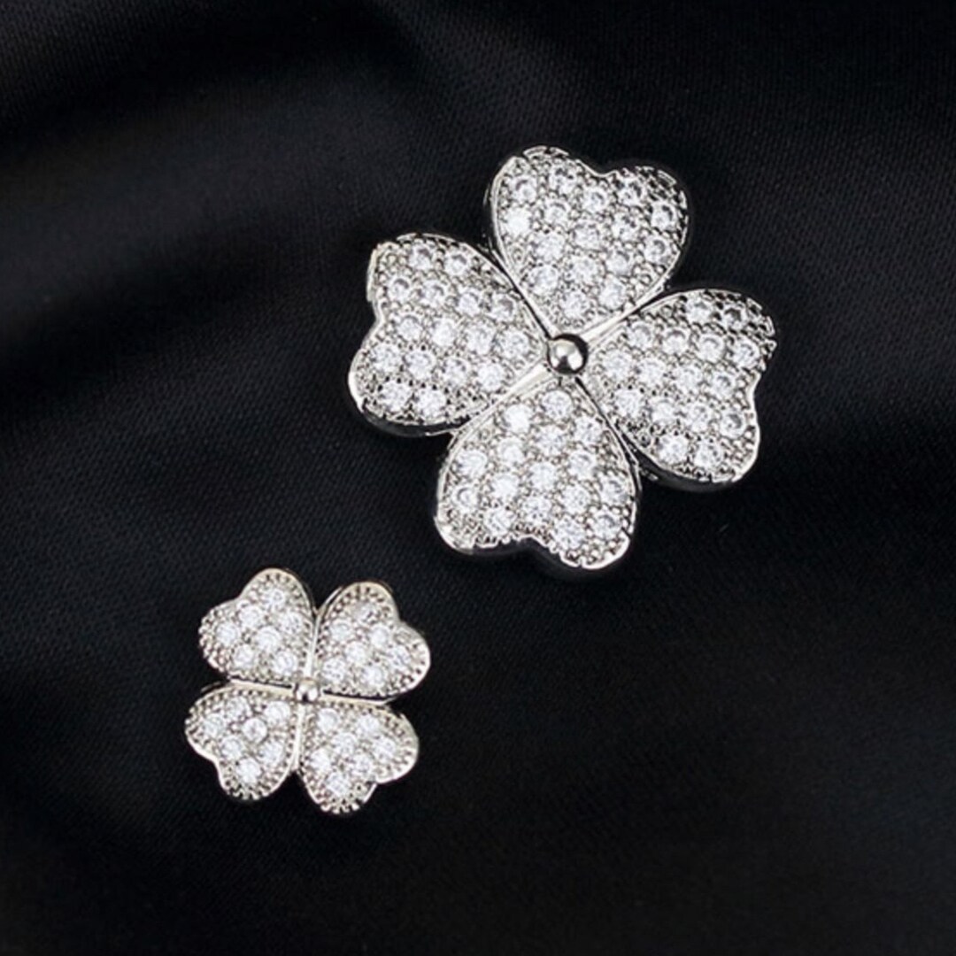 Sparkling Four-leaf Clover Zircon Buttons Decorative Crystal Metal ...