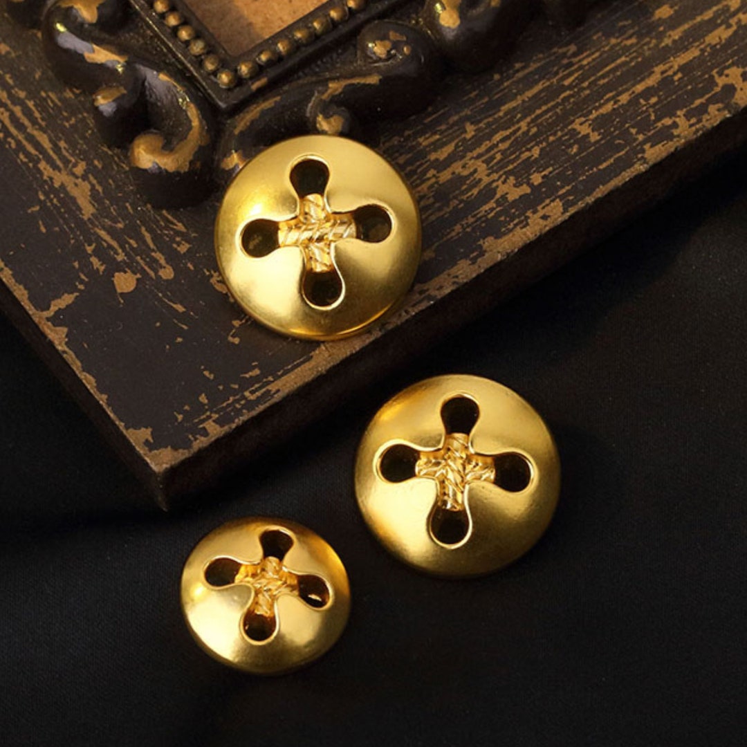 Antique Gold Metal Buttons - Handmade Cross Buttons - Vintage Shank ...