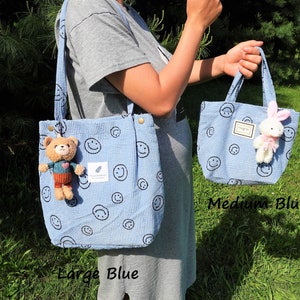 Personalized Smiley Face Purse, Lunch Bag, Makeup Bag, Corduroy Tote ...