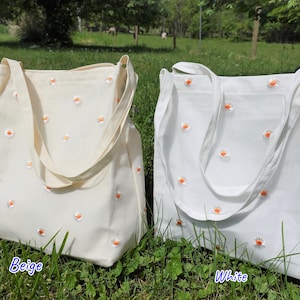 Personalized Daisy Tote Bag With Zipper, Aesthetic Floral Tote Bag ...