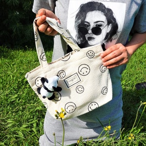 Personalized Smiley Face Purse, Lunch Bag, Makeup Bag, Corduroy Tote ...