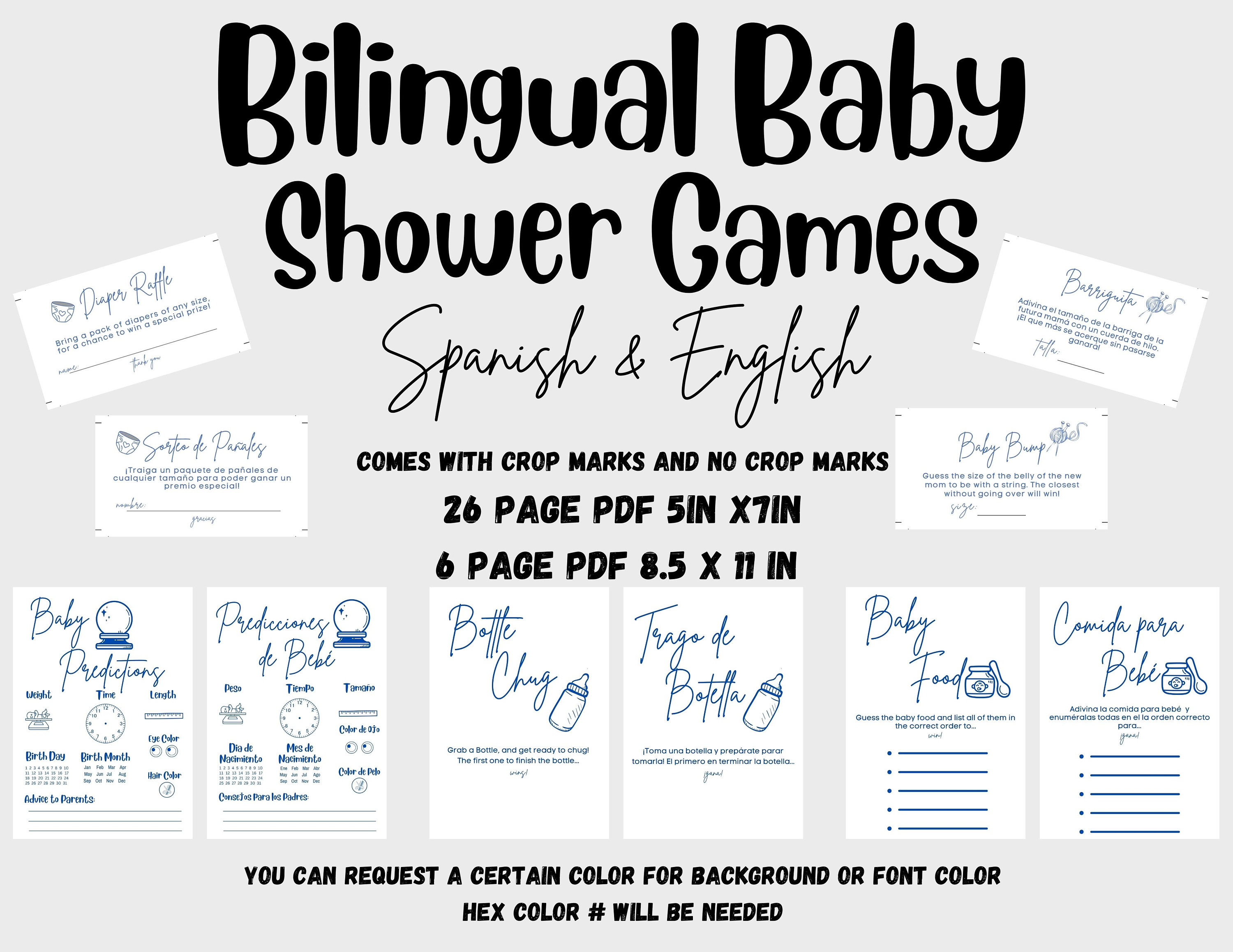 Bilingual Baby Shower Blue and White Games Spanish and English - Etsy