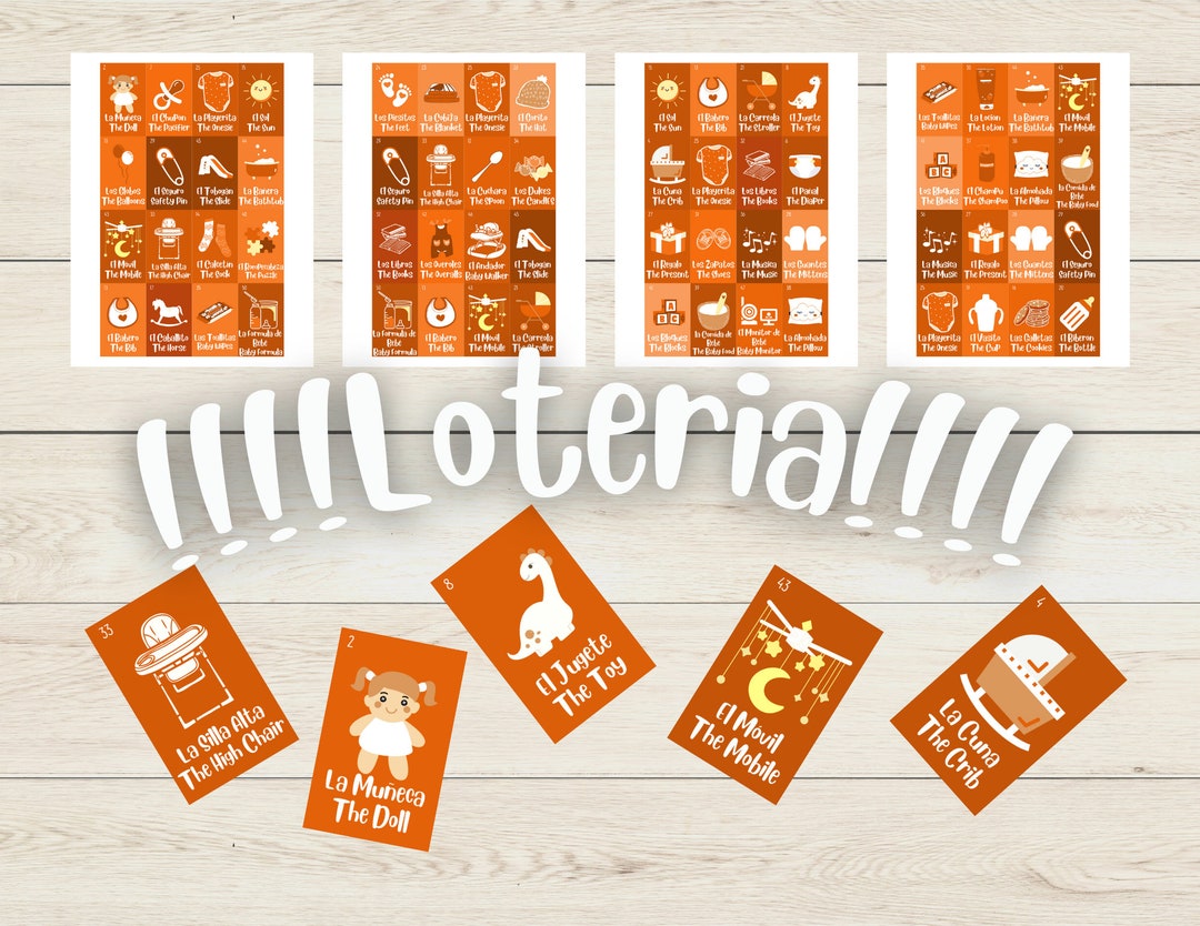 20 BOARDS Bilingual Rust Orange Baby Shower Loteria Game Cards Spanish ...