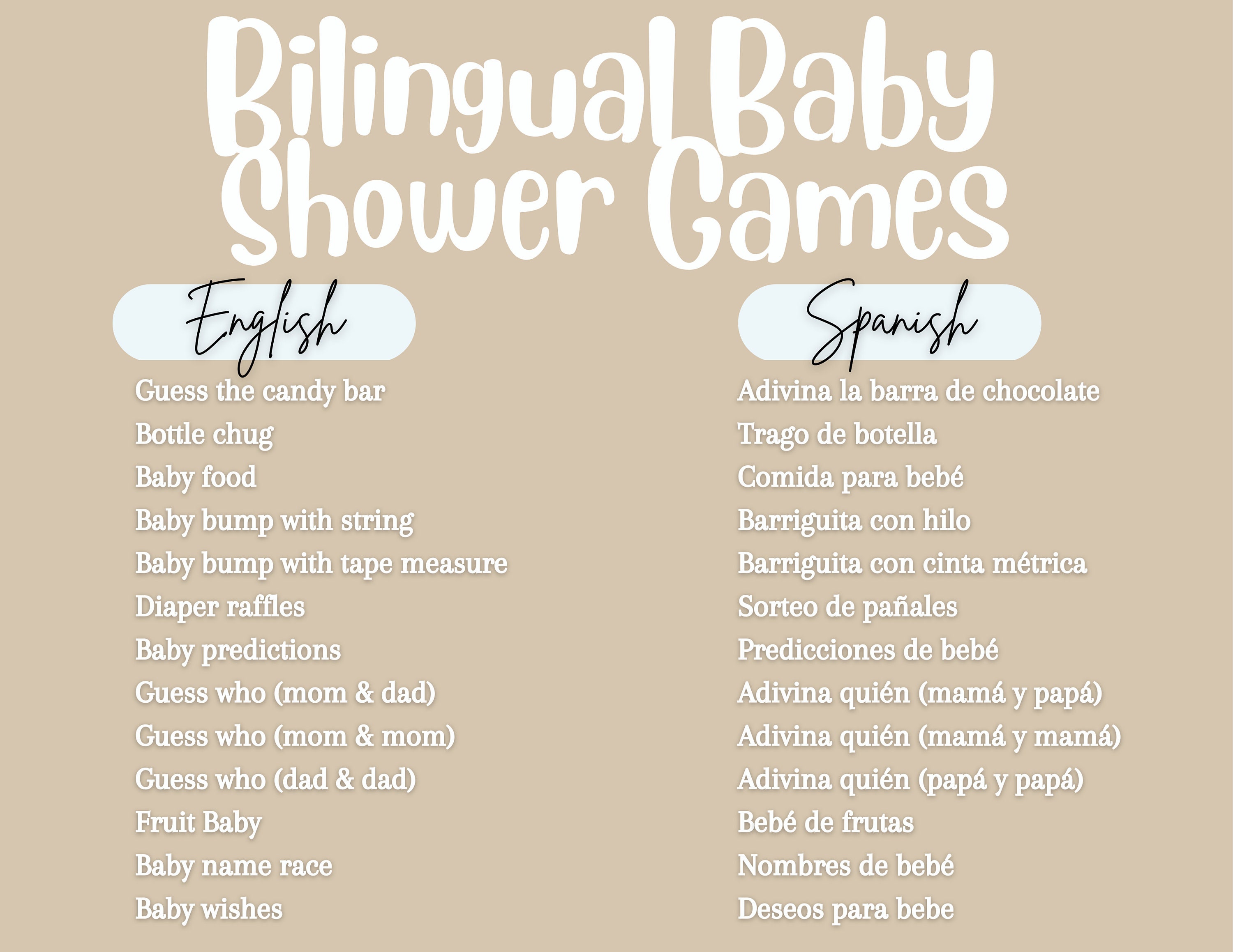 Bilingual Baby Shower Neutral Color Games Spanish and English - Etsy