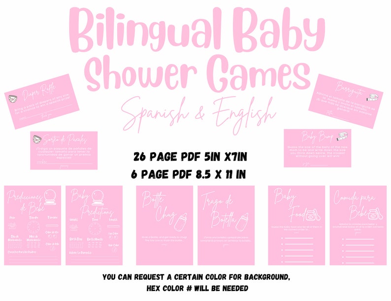 Bilingual Baby Shower Pink Games Spanish and English - Etsy
