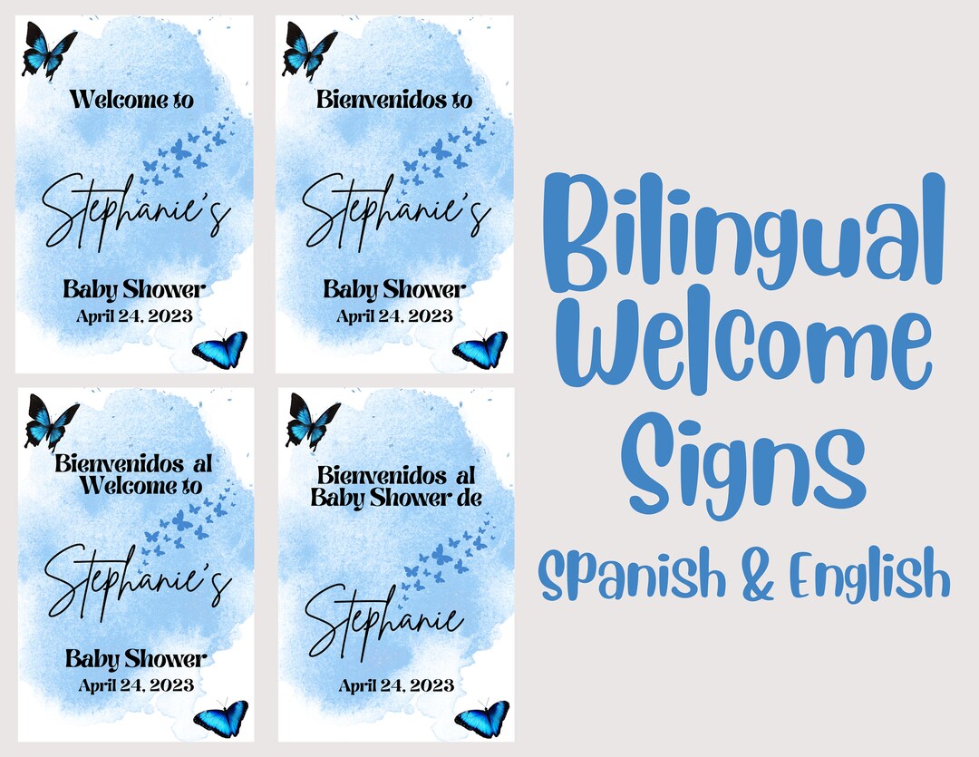 Bilingual Blue Butterfly Welcome Sign for Baby Shower PDF - Etsy