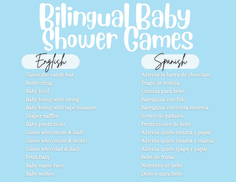 Bilingual Baby Shower Blue Games Spanish and English - Etsy