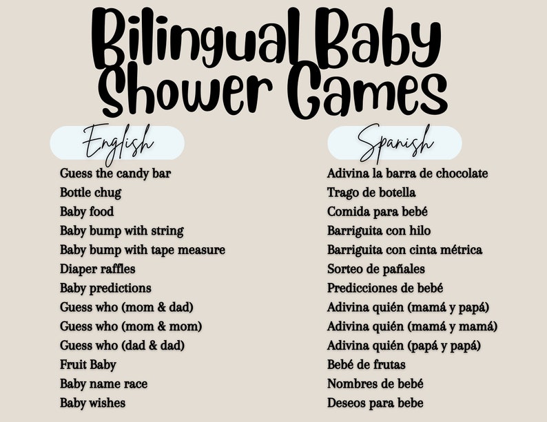 Bilingual Baby Shower Black and White Games Spanish and - Etsy