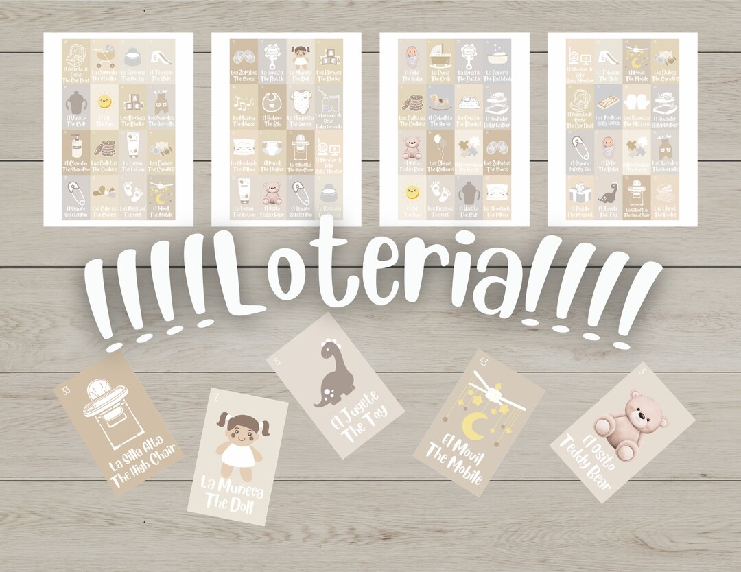 50 BOARDS Bilingual Neutral Baby Shower Loteria Game Cards Spanish and ...