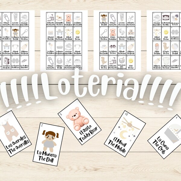 20 BOARDS Bilingual Neutral Baby Shower Loteria Game Cards Spanish and ...