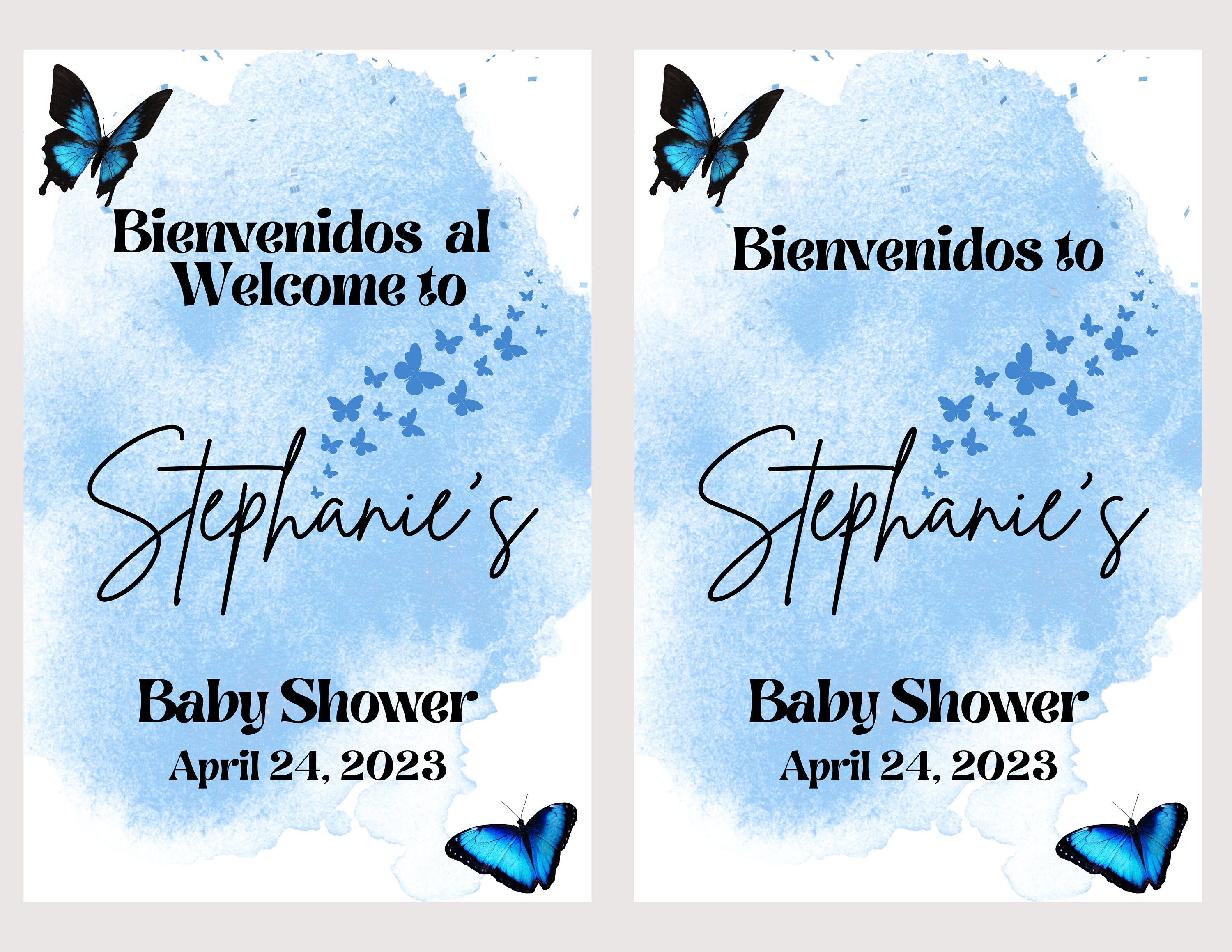 Bilingual Blue Butterfly Welcome Sign for Baby Shower PDF - Etsy