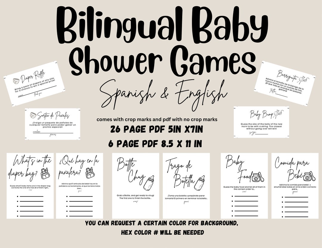 Bilingual Baby Shower Black and White Games Spanish and English - Etsy