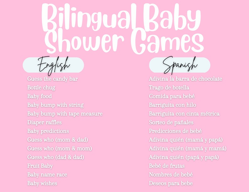Bilingual Baby Shower Pink Games Spanish and English - Etsy
