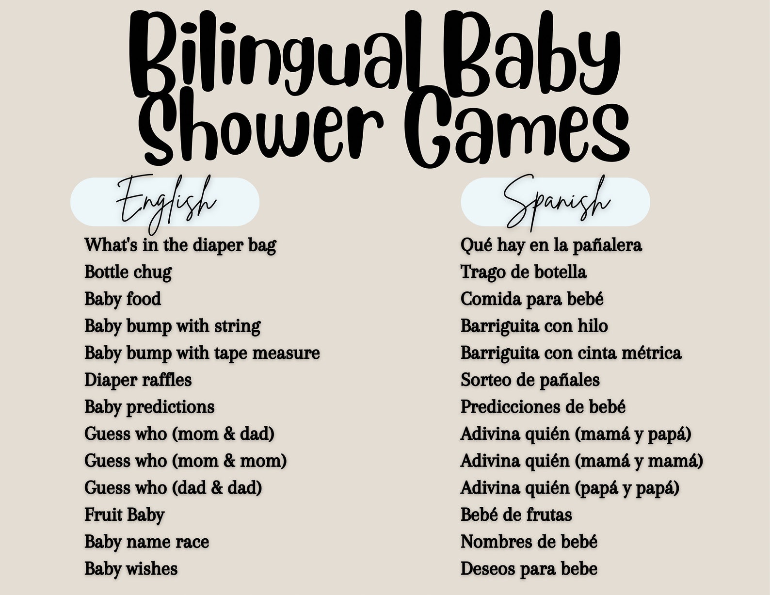 Bilingual Baby Shower Black and White Games Spanish and English - Etsy