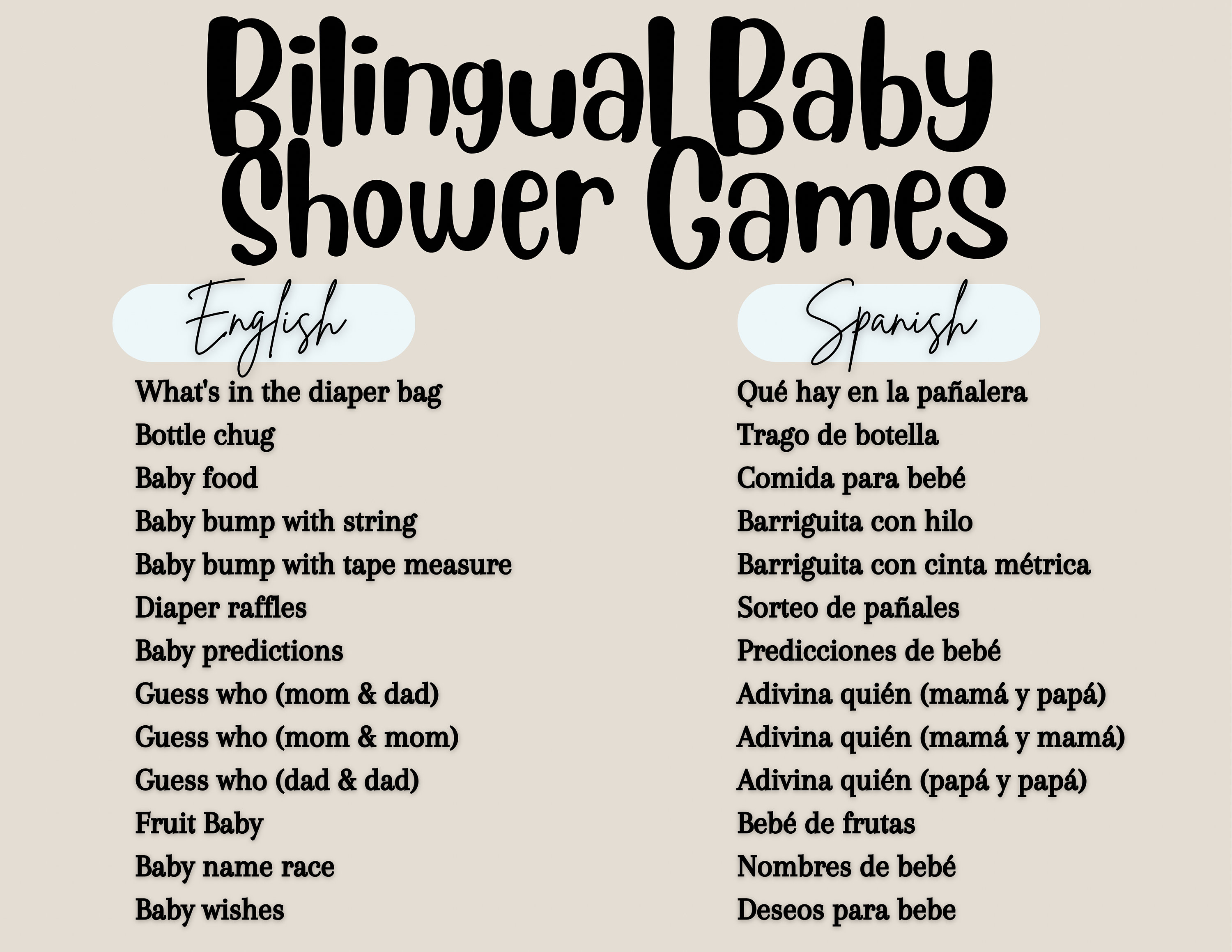 Bilingual Baby Shower Black and White Games Spanish and English - Etsy