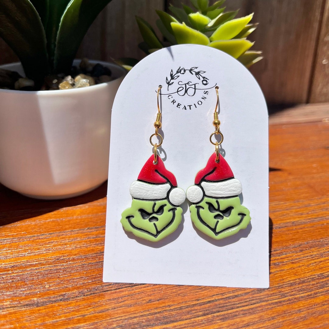 Grinch Earrings | Polymer Clay Jewelry | Holiday Dangly Earrings ...