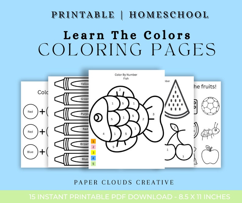 Homeschool Learn the Colors Coloring Pages, Worksheets Instant PDF ...