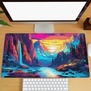 Mountain Sunset Desk Mat, Colorful Mouse Pad, Landscape Mousemat ...