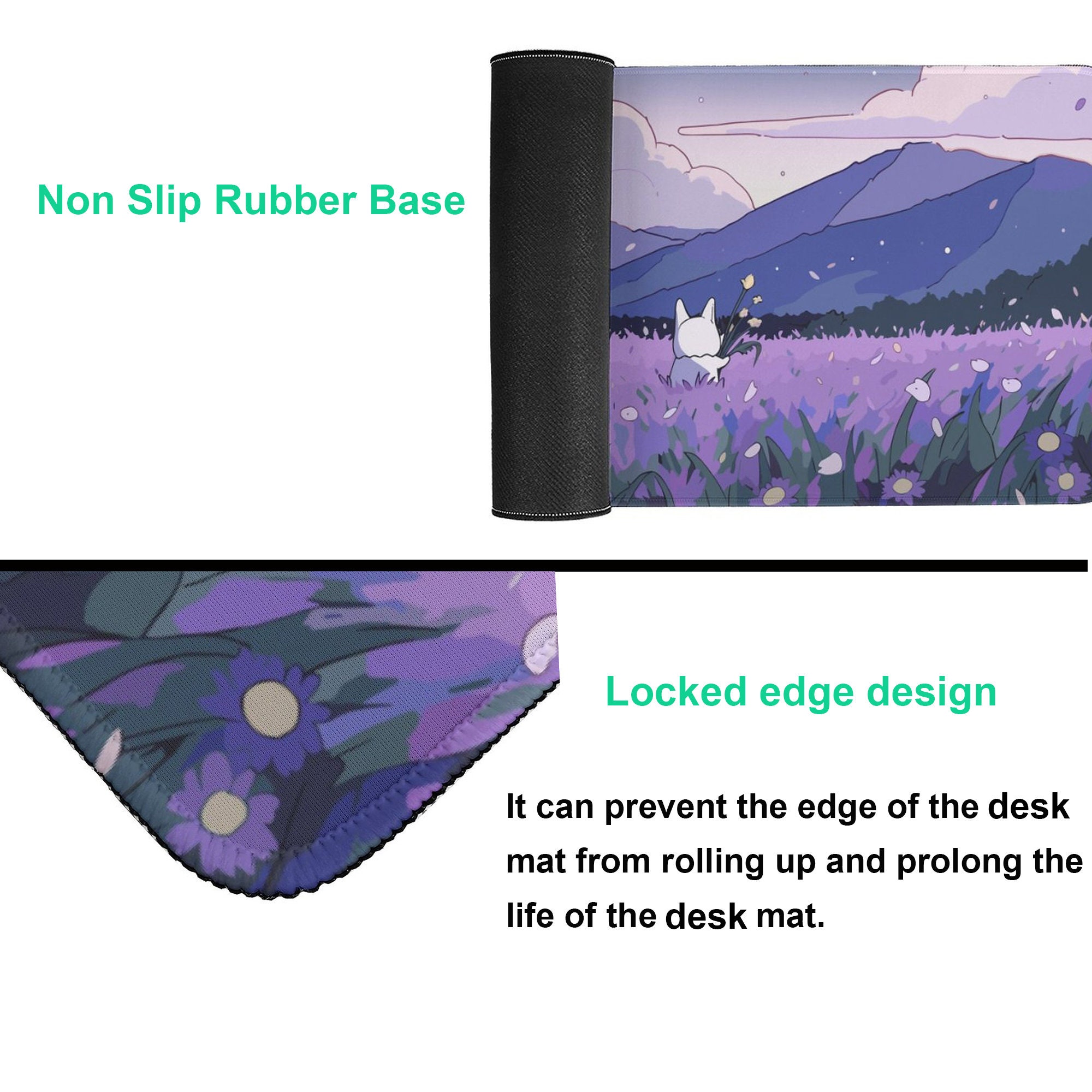 Cute Purple Plant Desk Mat Kawaii Cartoon Desk Mat Mountain Cloud ...
