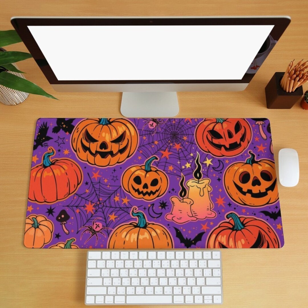 Halloween Pumpkin Desk Mat, Stars Spider Bat Desk Mat, Extended Desk ...