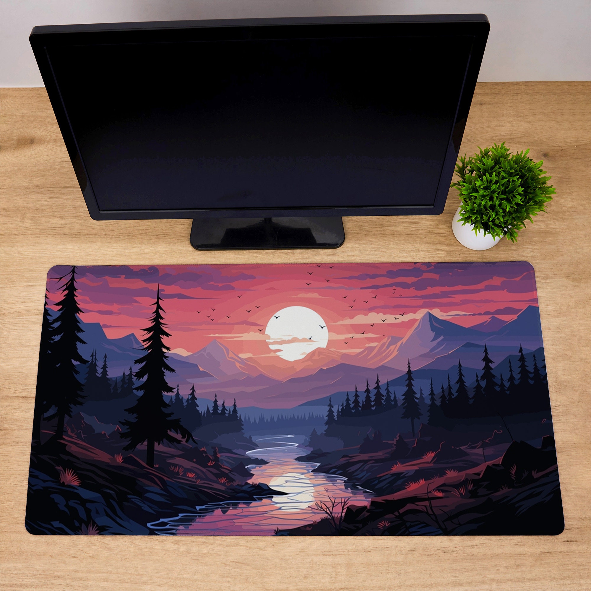 Sunset Mountains Desk Mat Fantasy Forest Landscape Desk Pad - Etsy