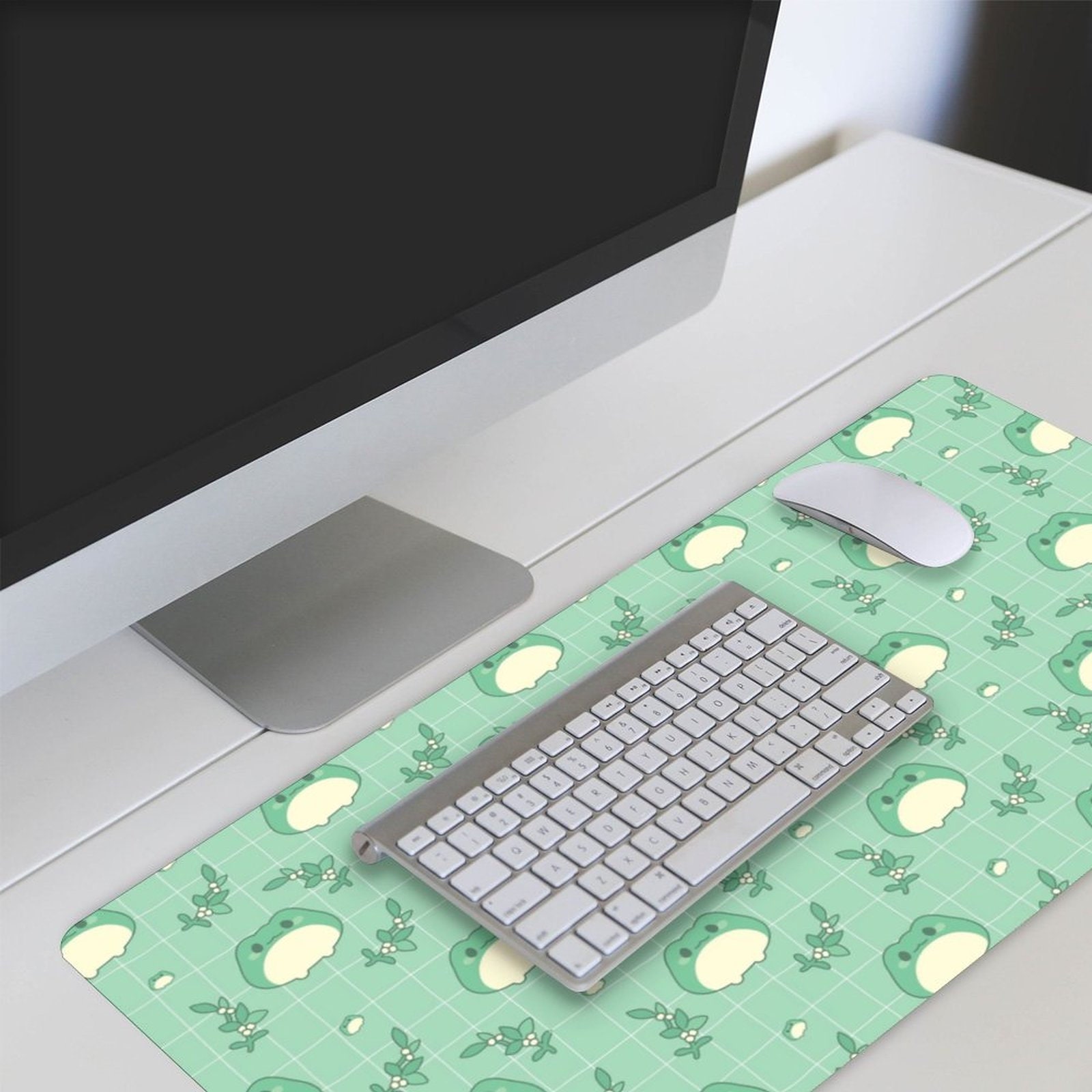 Cute Kawaii Frog Desk Mat Plant Gaming Mouse Pad Green Cartoon Computer ...
