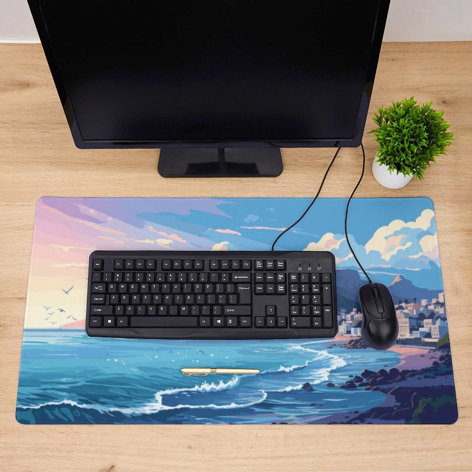 Ocean Waves Desk Mat Sunset Beach Desk Mat Blue Sky Clouds - Etsy