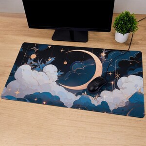 Moon and Cloud Desk Mat Celestial Large Gaming Mouse Pad Night Sky ...